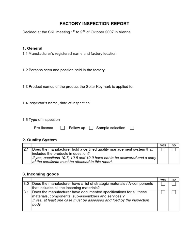 Factory Inspection Report Overview | PDF | Calibration | Business Process