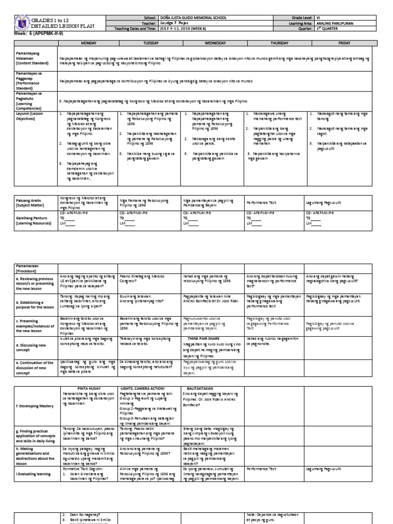 DLP Araling Panlipunan 6 q1 w6 | PDF
