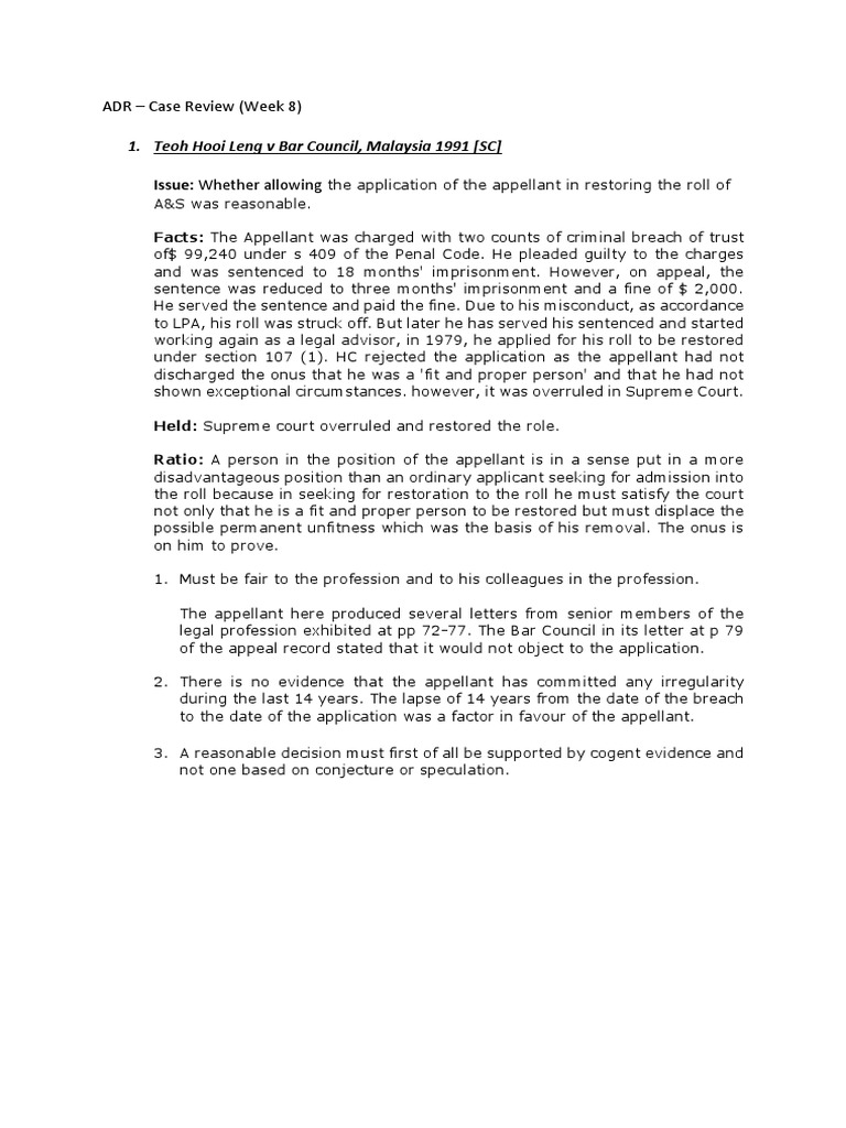 ADR - Case Review | PDF | Burden Of Proof (Law) | Sentence (Law)