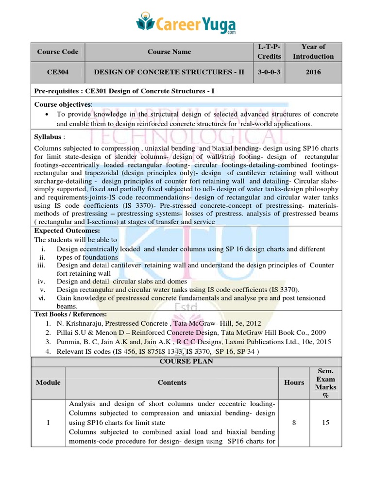 CE304 Design of Concrete Structures - II PDF | PDF | Prestressed ...