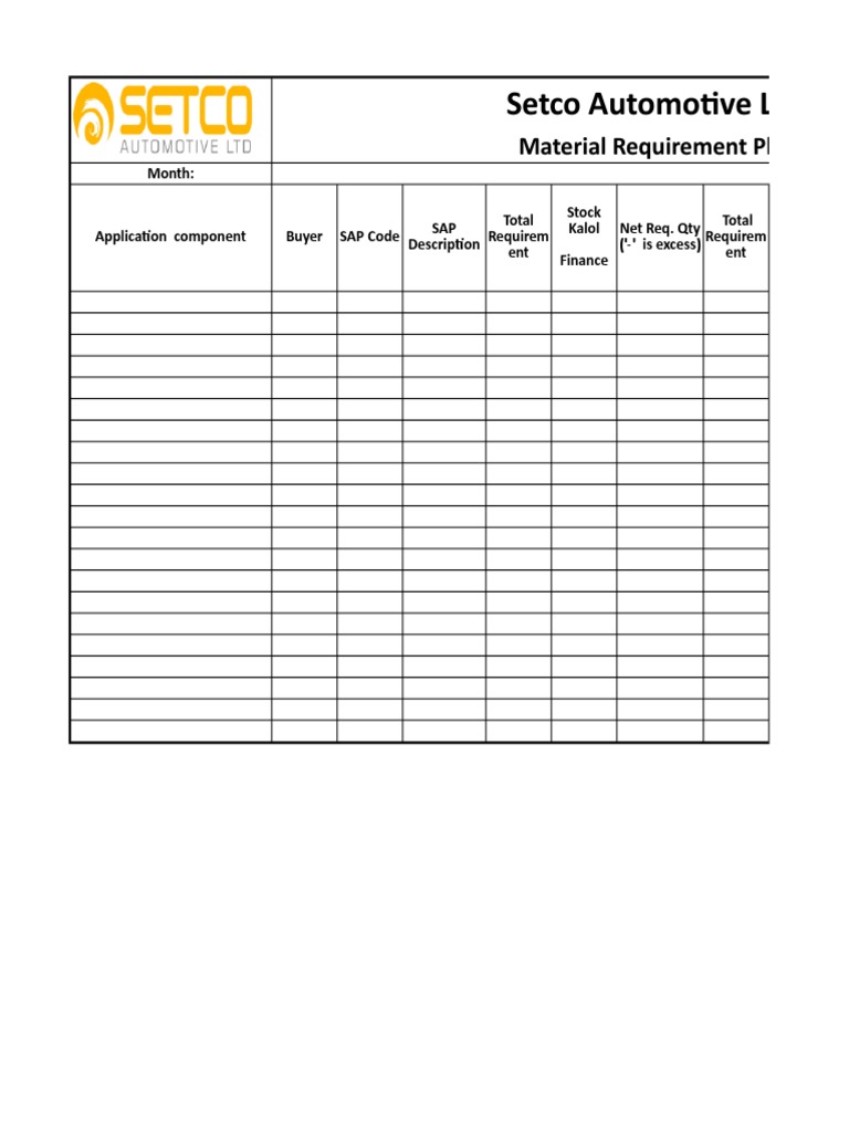 Setco Automotive LTD.: Material Requirement Plan | PDF