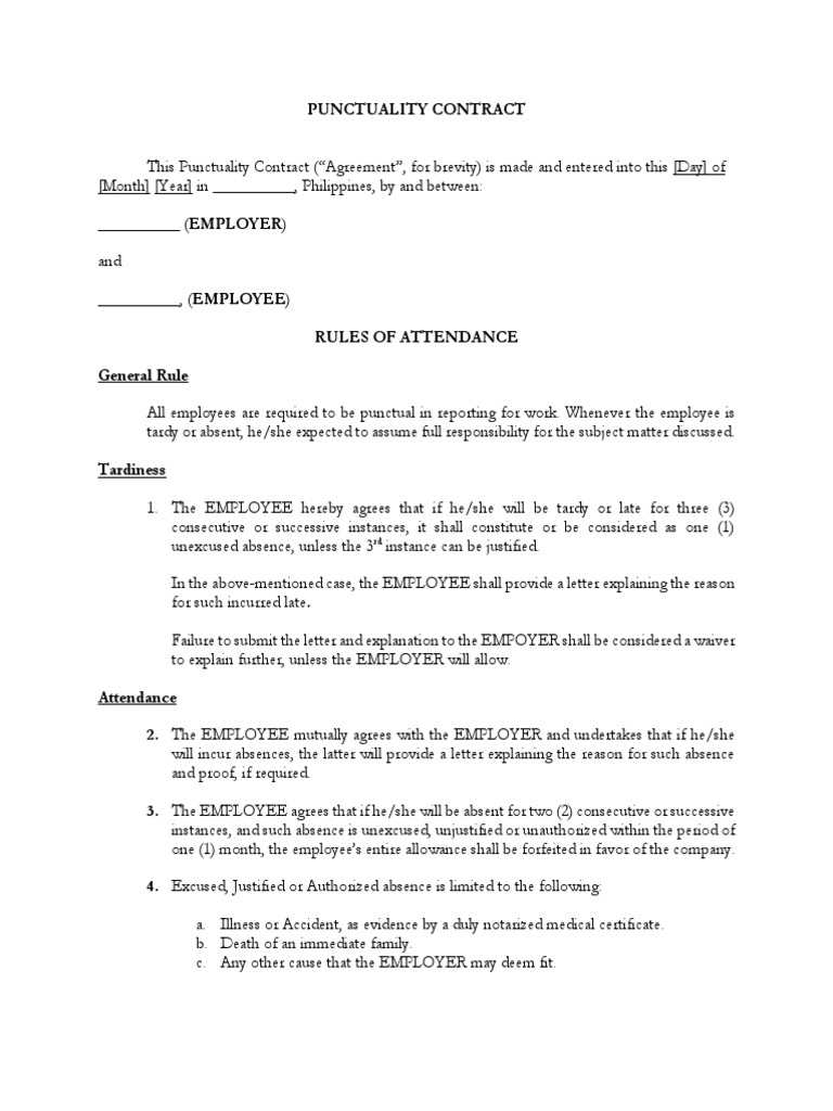 Punctuality Contract | PDF | Employment | Private Law