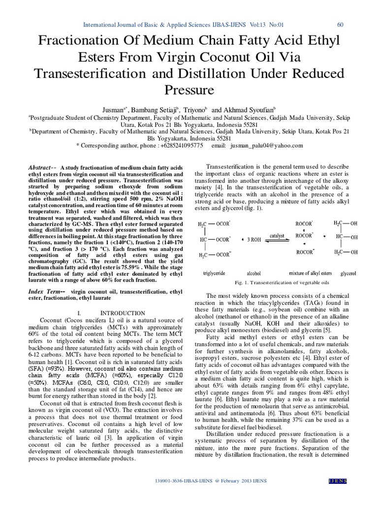 Fractionation of Medium Chain Fatty Acid Ethyl Esters From Virgin ...