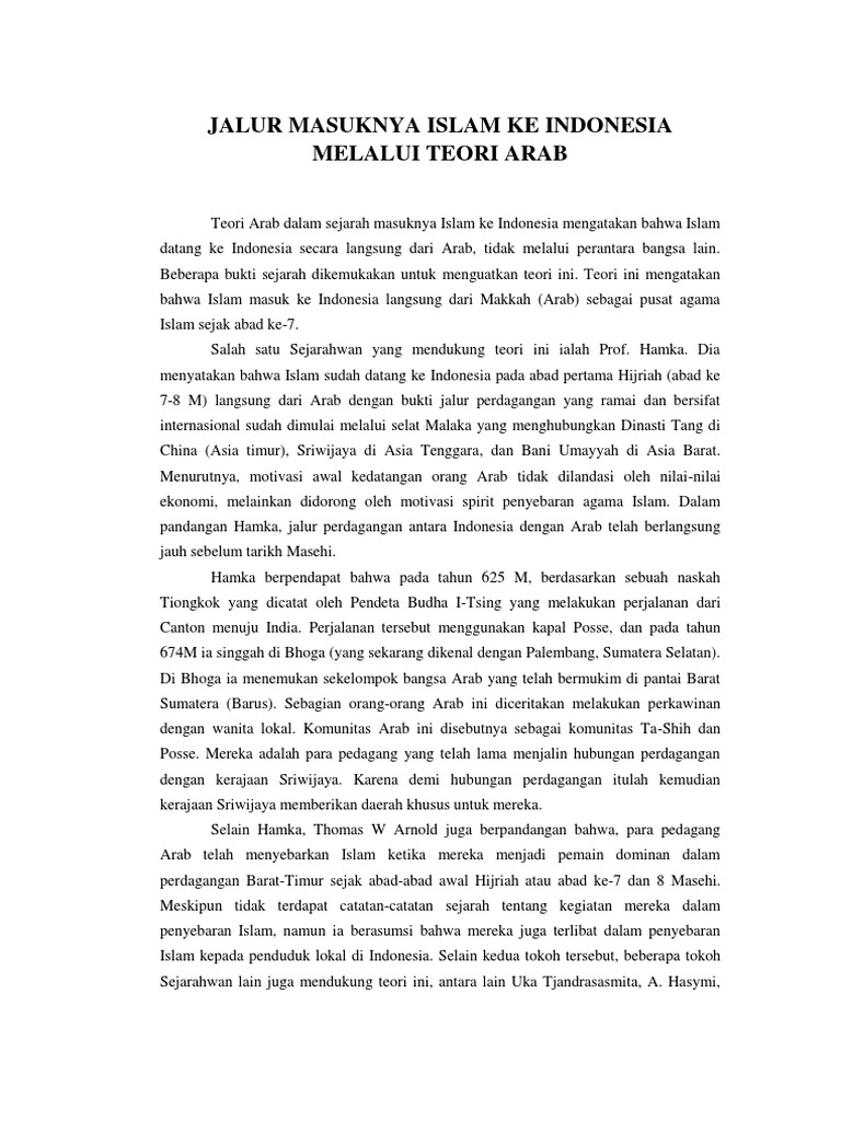 Jalur Masuknya Islam Ke Indonesia Melalui Teori Arab | PDF | Sejarah