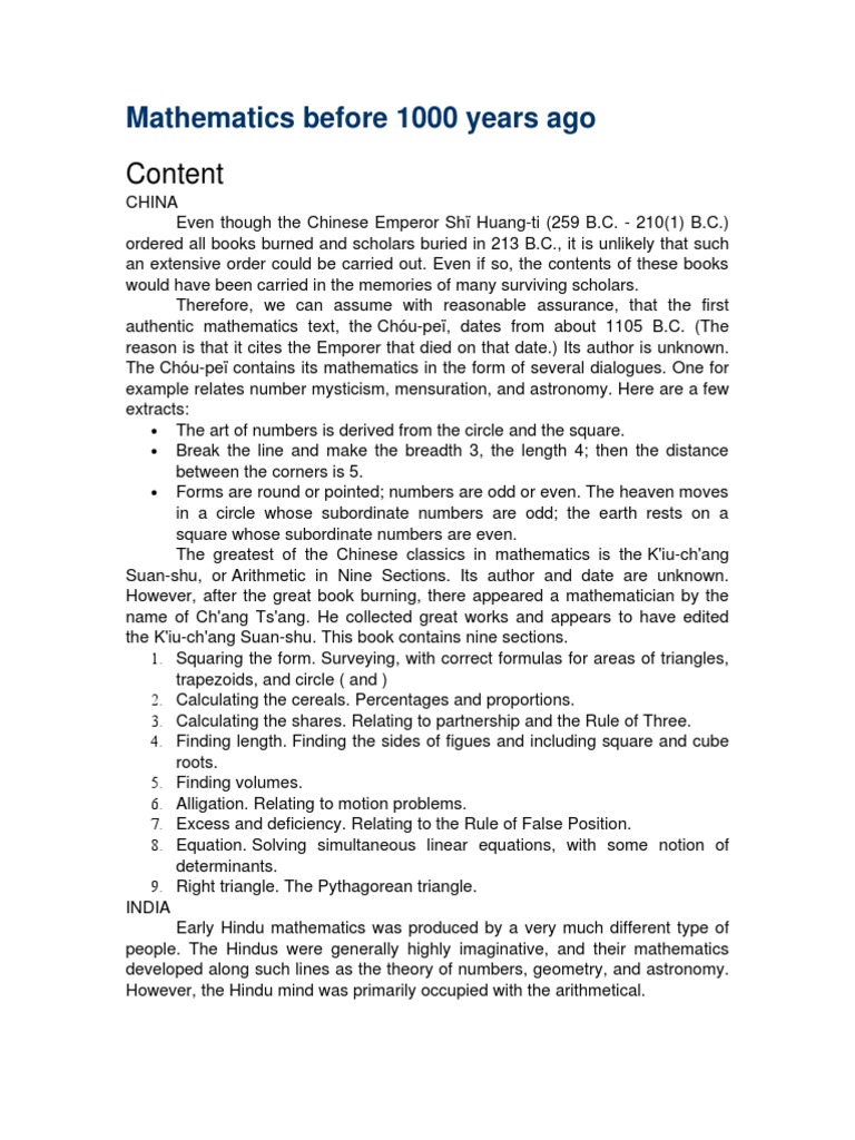 Mathematics Before 1000 Years Ago | PDF | Geometry | Teaching Mathematics