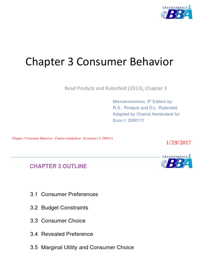 Chapter 3 Consumer Behavior: Read Pindyck and Rubinfeld (2013), Chapter ...