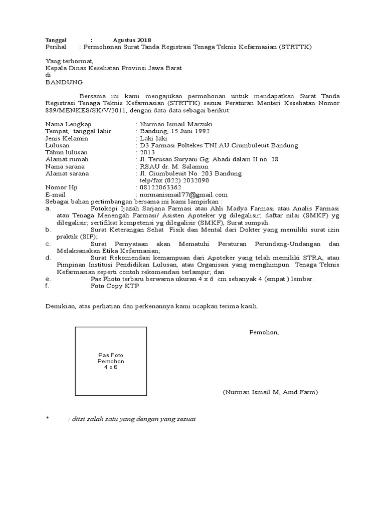 1.surat Permohonan STRTTK | PDF