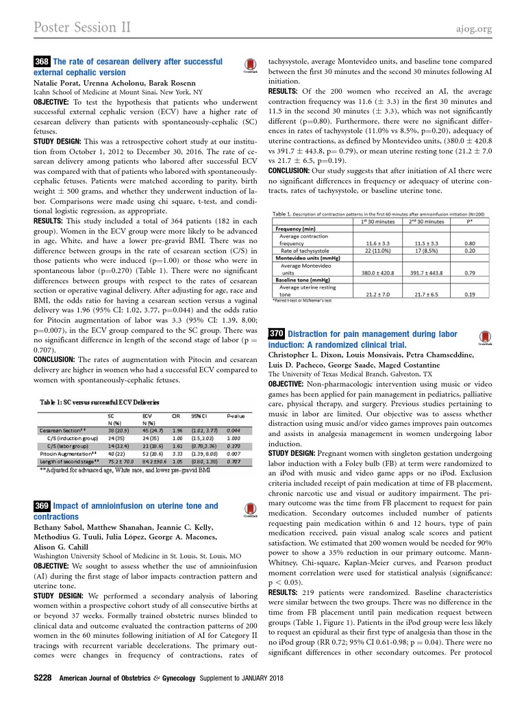 Poster Session II: The Rate of Cesarean Delivery After Successful ...