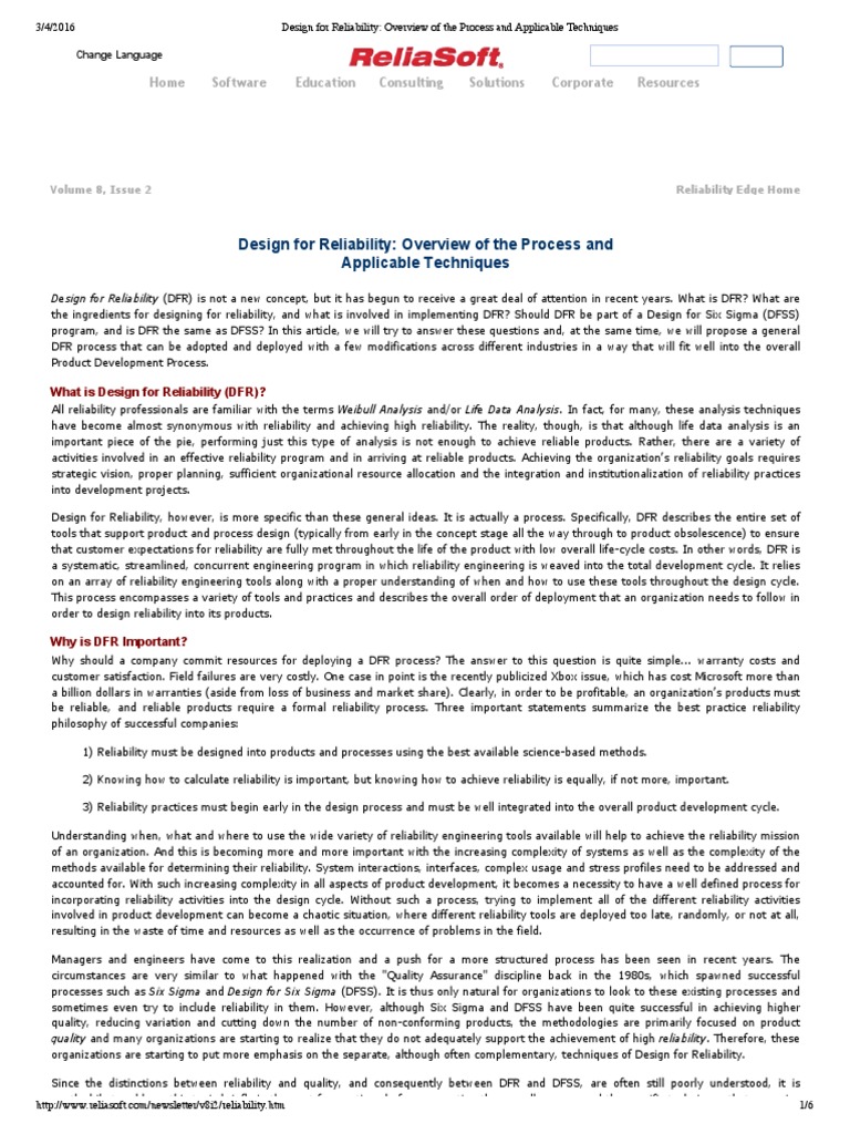 Design For Reliability: Overview of The Process and Applicable ...