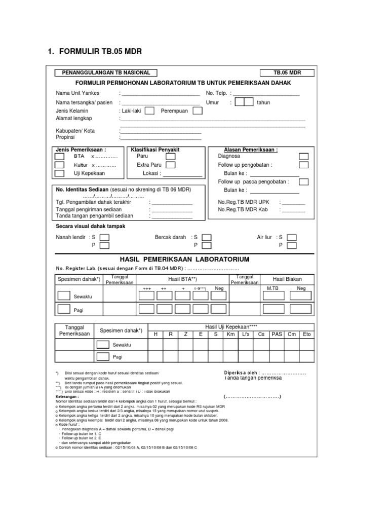 Petunjuk Isi FORMULIR TB 05 MDR-2 | PDF