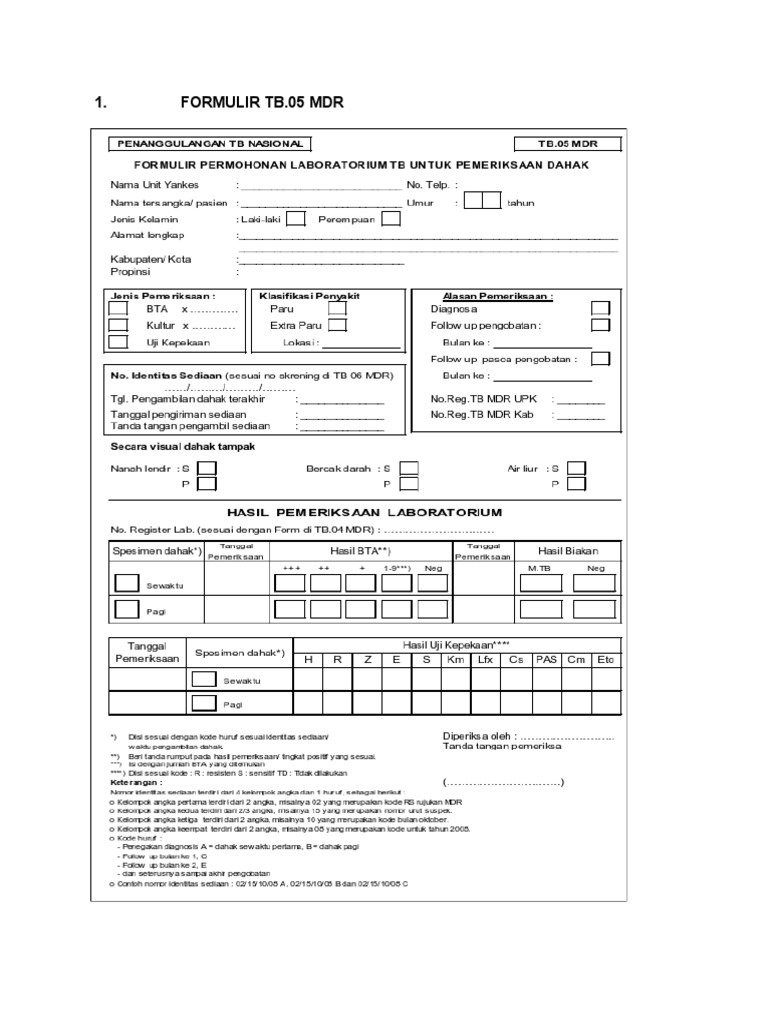 Panduan Pengisian Formulir TB.05 MDR | PDF