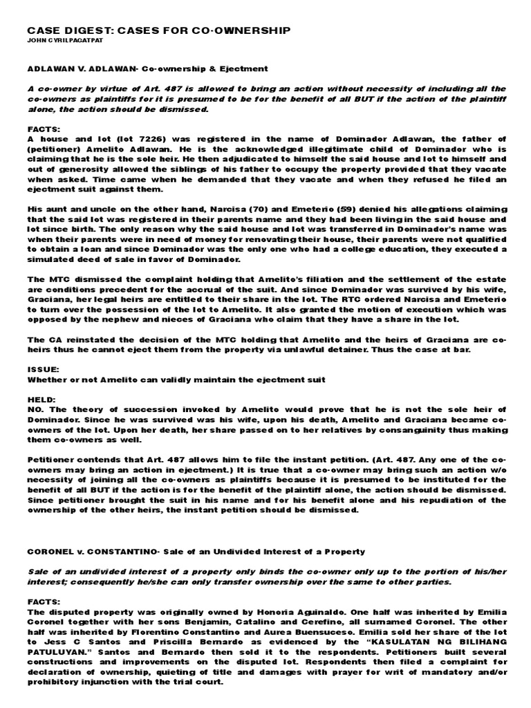 Co Ownership Case | PDF | Concurrent Estate | Lawsuit