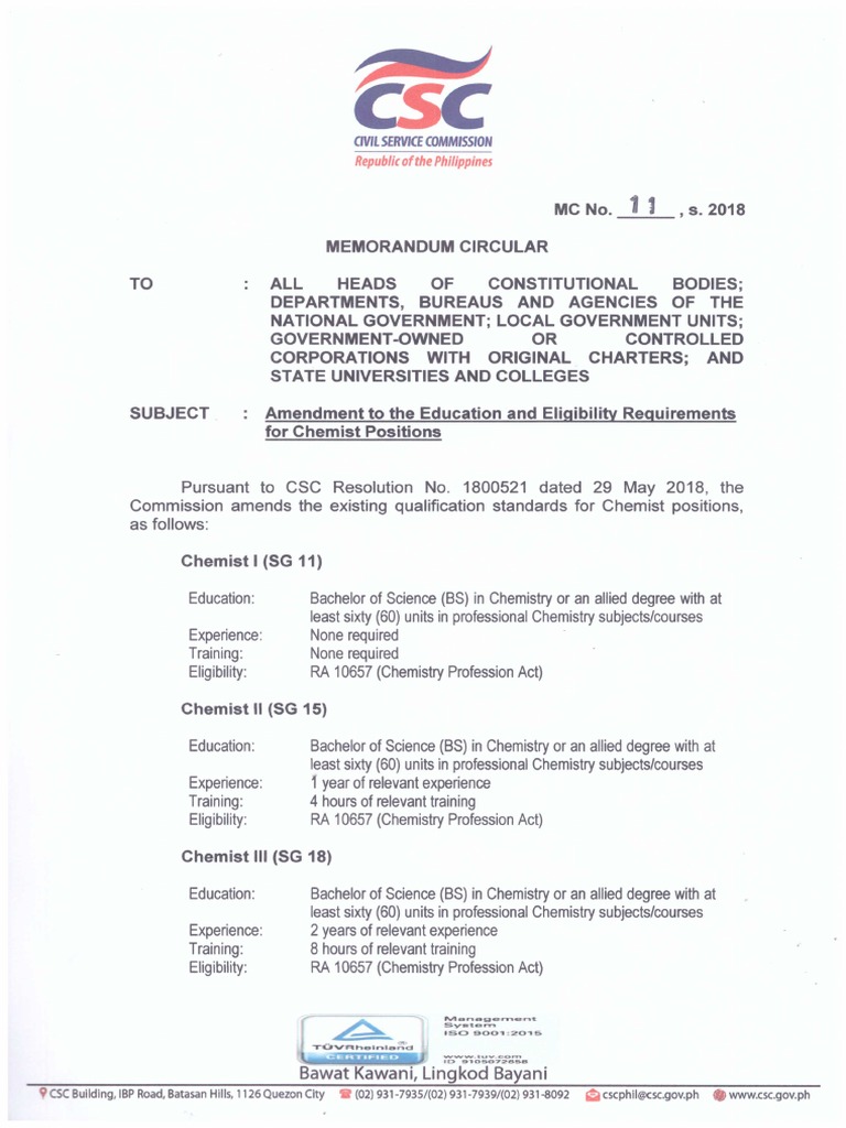 MC No. 11, S. 2018 - Amendment To The Education and Eligibility ...