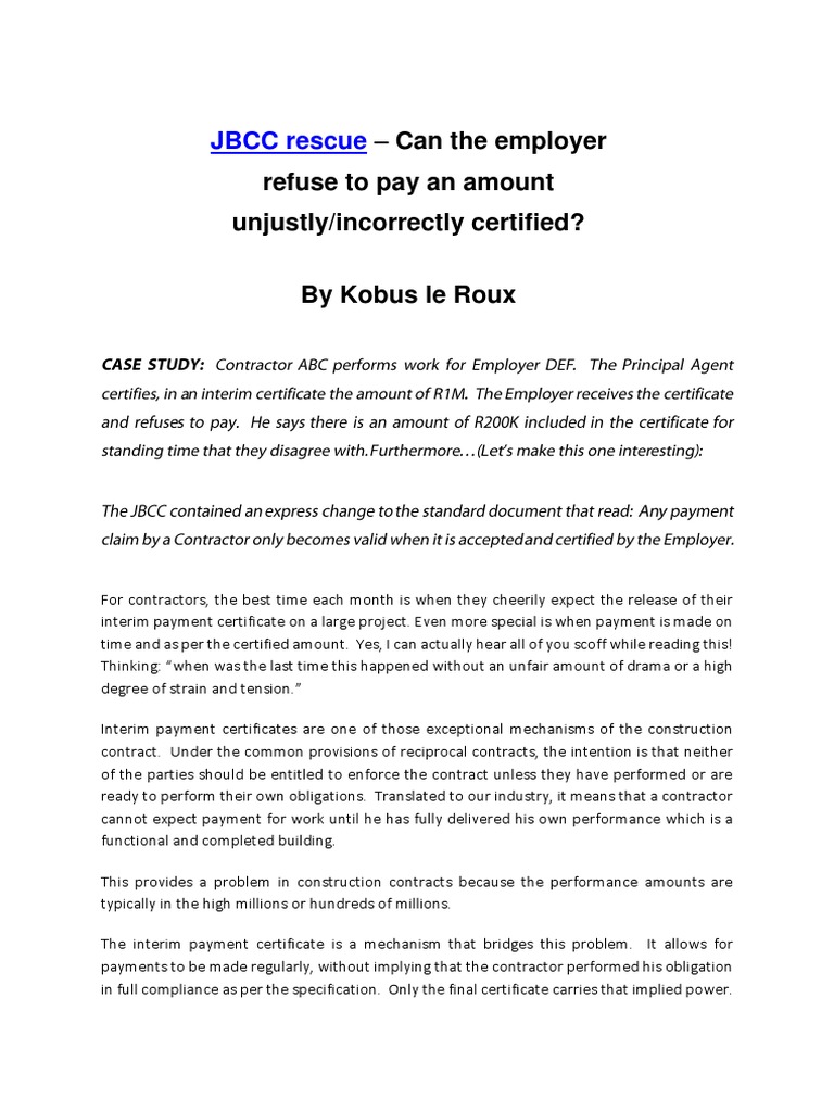 JBCC Contract Rescue Can the Employer Refuse to Pay an Amount Unjustly ...