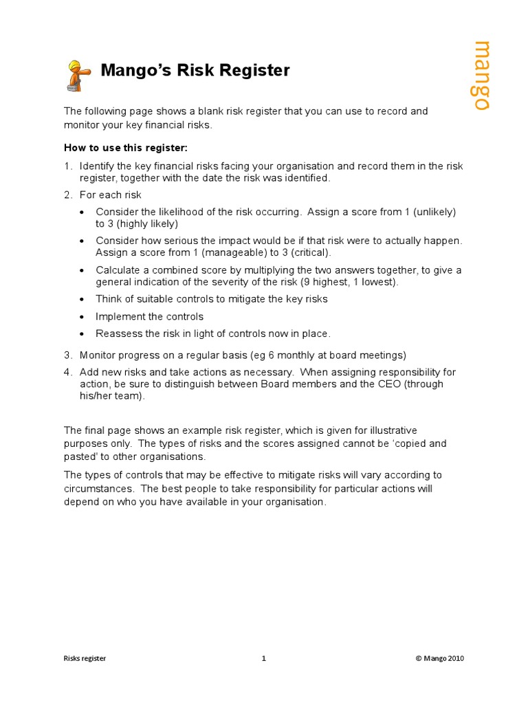 Mango's Risk Register: How To Use This Register | PDF | Risk Assessment ...