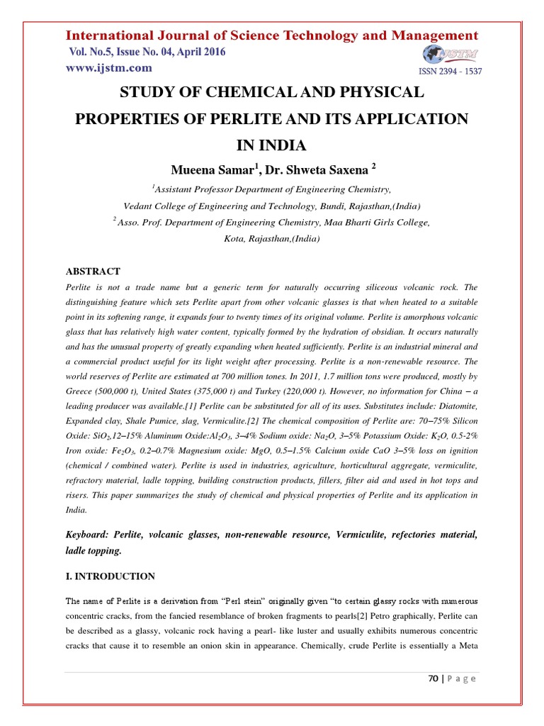 Chemical and Physical Properties of Perlite | PDF | Thermal Insulation ...