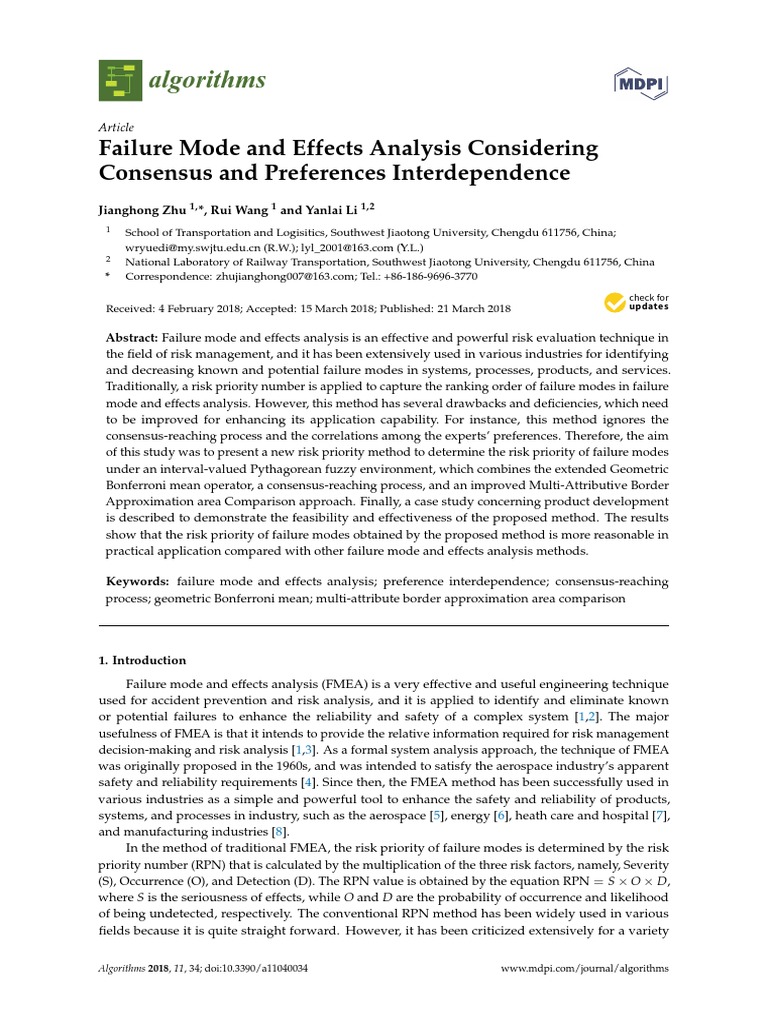 Failure Mode and Effects Analysis Considering Consensus and Preferences Interdependence | PDF ...