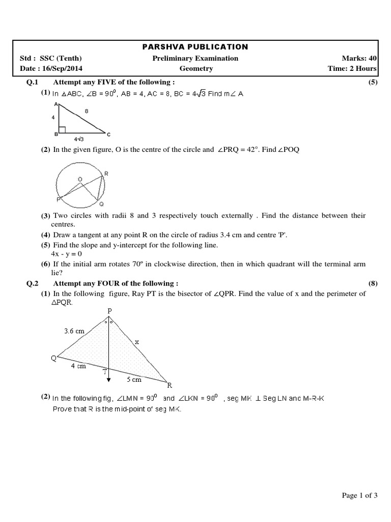 MH SSC Board Geometry Paper | PDF | Circle | Angle