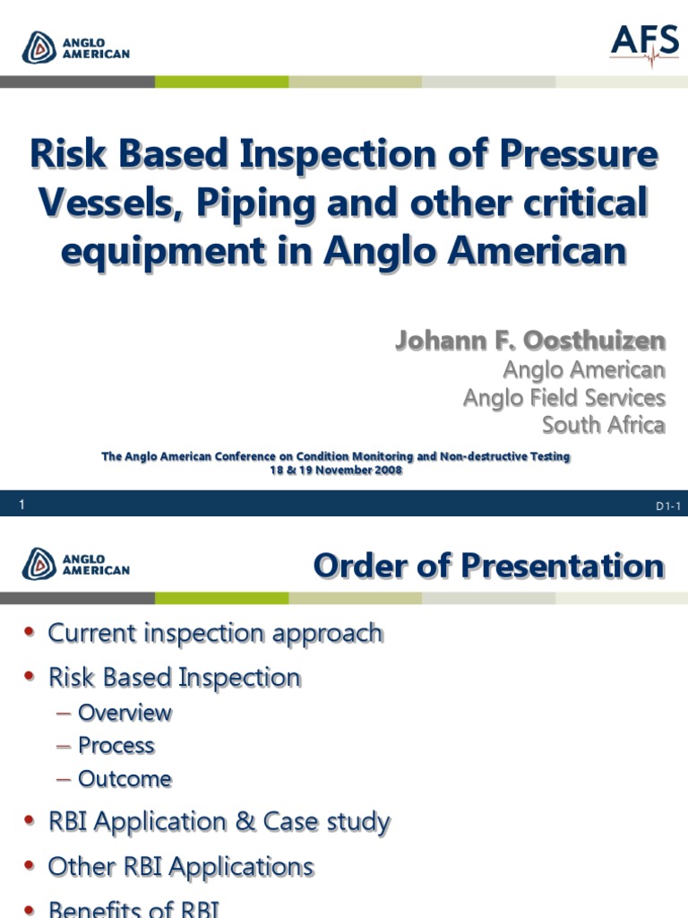 Risk Based Inspection of Pressure Vessels, Piping | PDF | Risk | Risk ...