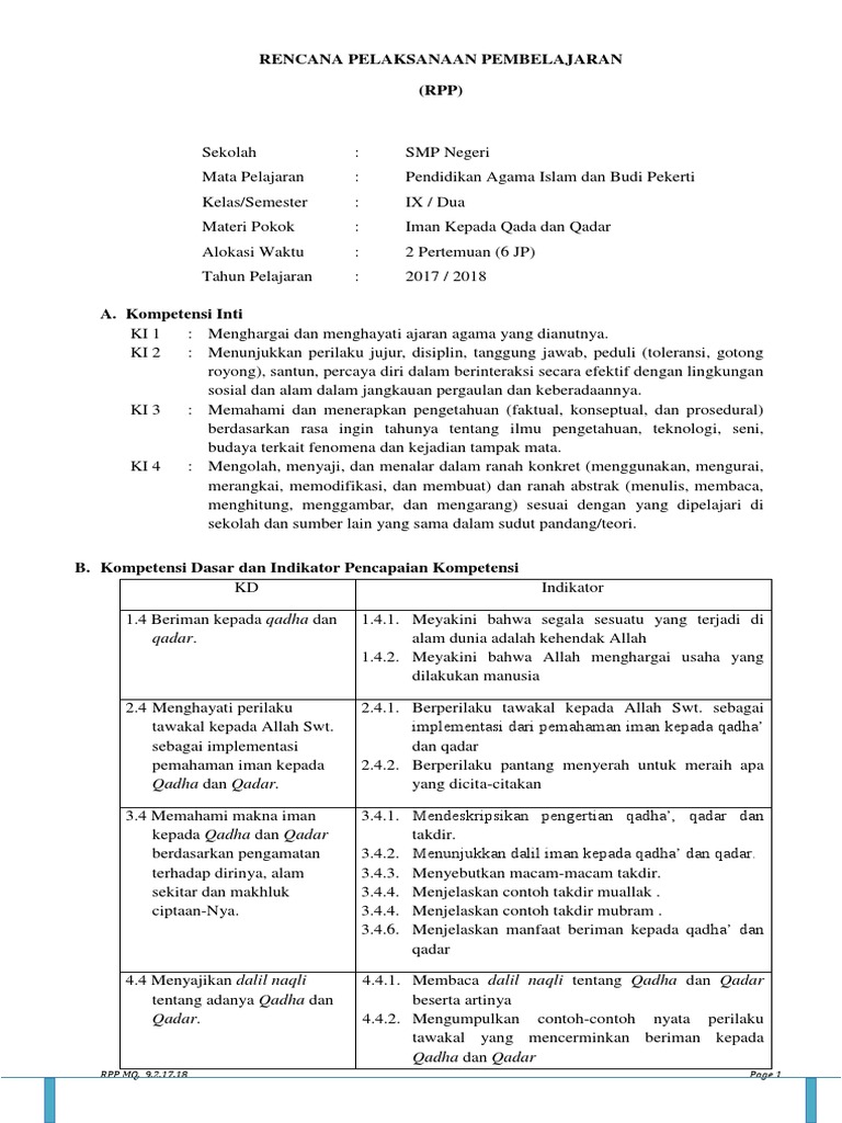 Contoh RPP Pai | PDF