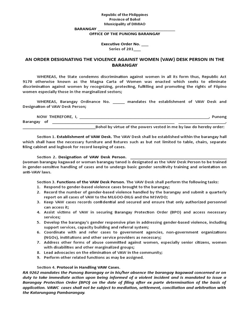 Vawc Desk Eo | PDF | Non Governmental Organization | Mediation