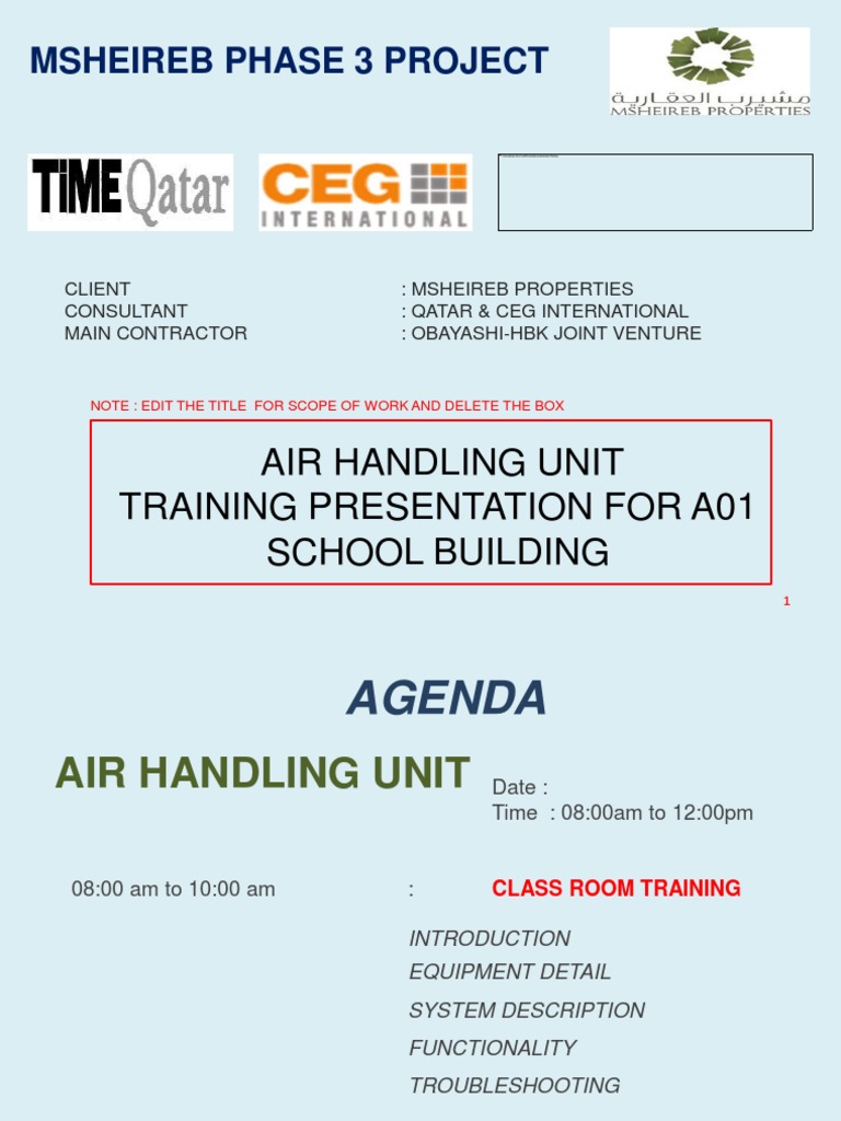 Training Manual Air Handling Unit | PDF | Belt (Mechanical) | Hvac