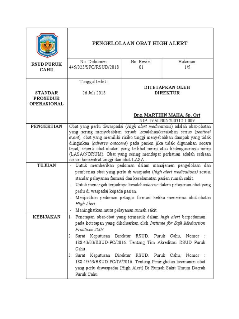 Final Spo Pengelolaan Obat High Alert | PDF