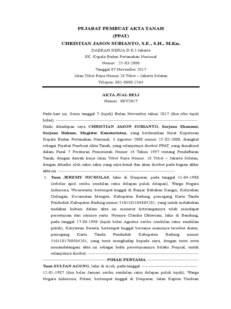 Contoh Akta Jual Beli | PDF