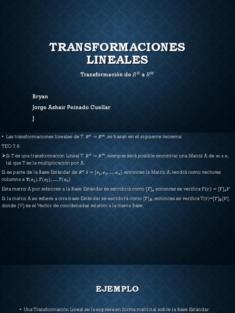 Presentación (Transformaciones Lineales) | PDF | Mapa lineal | Matriz (Matemáticas)