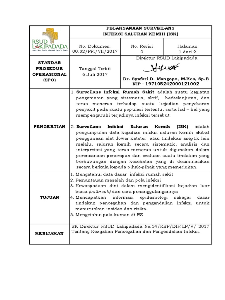 Spo Pelaksanaan Surveilans Isk | PDF