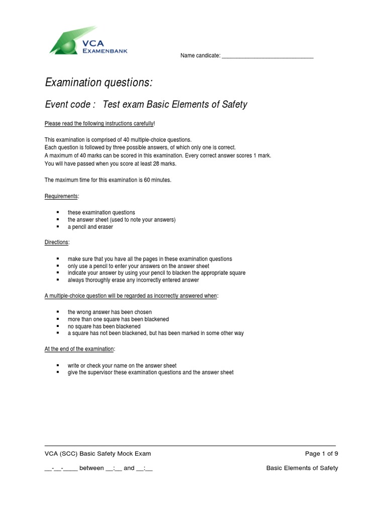Preparing for a Basic Safety Examination: Instructions and Questions ...