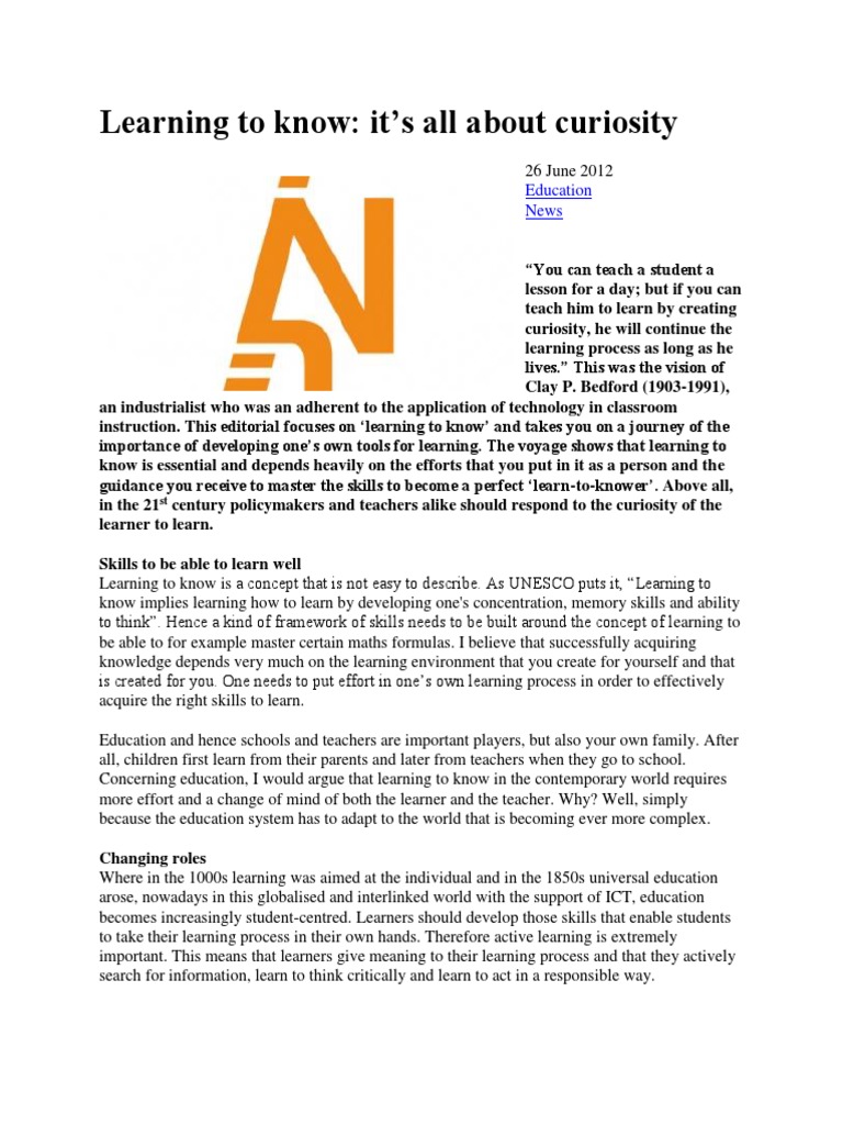 Learning To Know | PDF | Curiosity | Learning