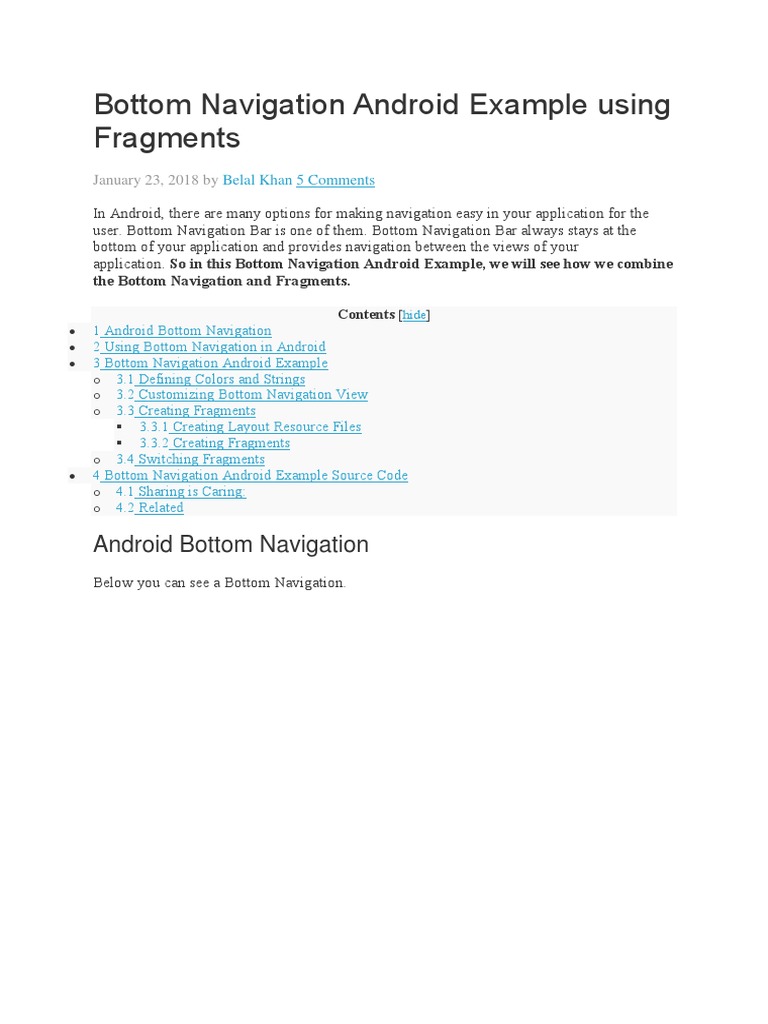 Bottom Navigation Android Example Using Fragments | PDF | Android (Operating System) | Boolean ...
