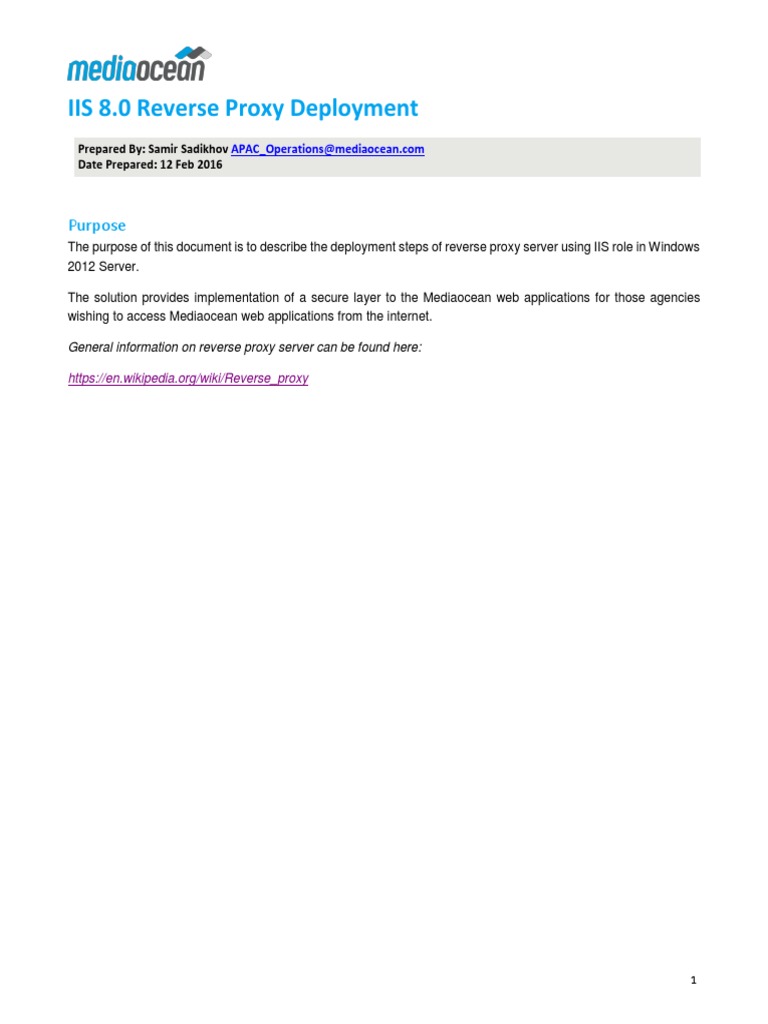 IIS 8.0 Reverse Proxy Deployment PDF | PDF | Proxy Server | Web Server
