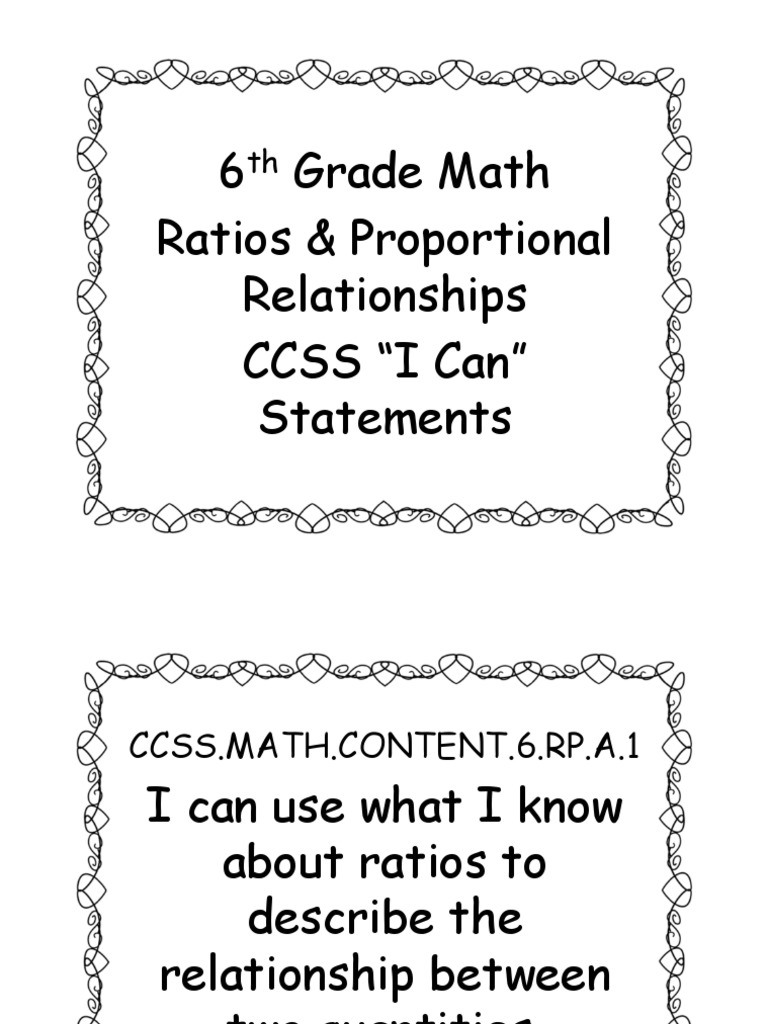 6th Grade Math CCSS "I Can" Statements | PDF | Ratio | Equations