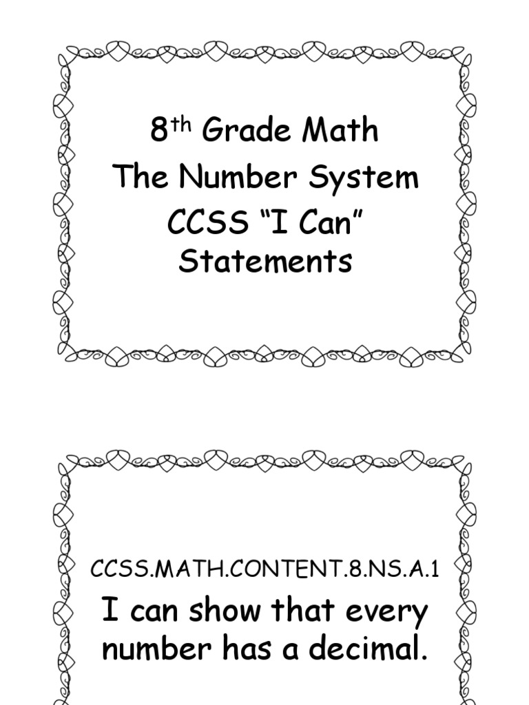 8 Grade Math The Number System CCSS "I Can" Statements | PDF ...