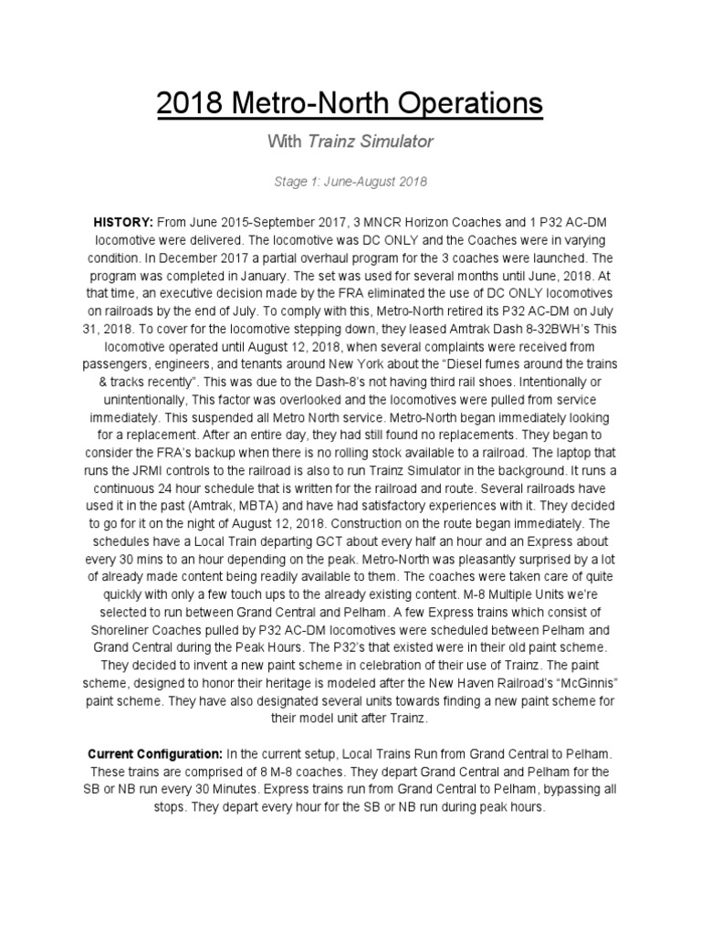 Metro North 2018 Ops | PDF | Metro North Railroad | Rail Transport