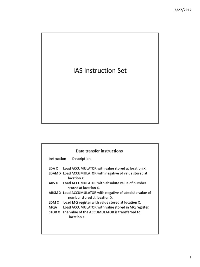 IAS Instruction Set: Data Transfer Instructions | PDF | Computer ...