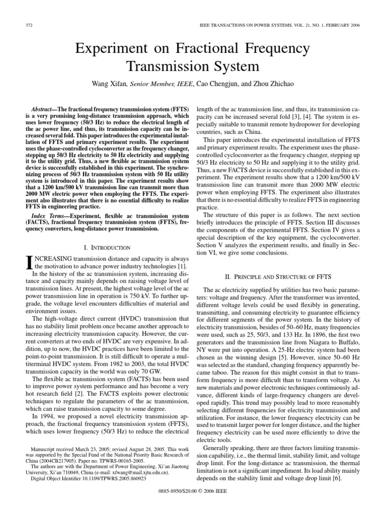 Experiment On Fractional Frequency Transmission System: Wang Xifan ...