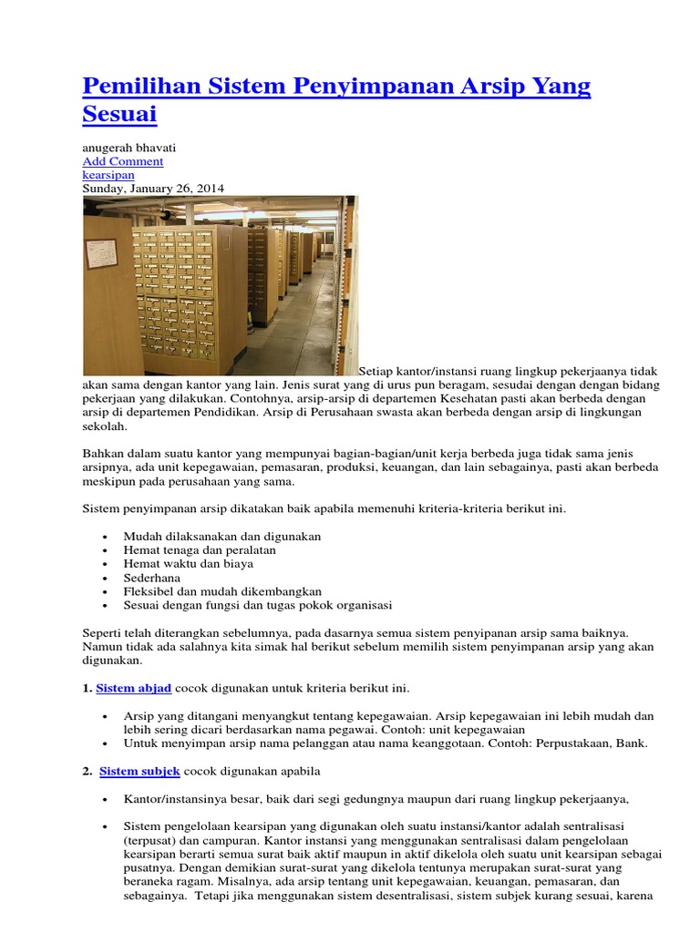 Pemilihan Sistem Penyimpanan Arsip Yang Sesuai | PDF