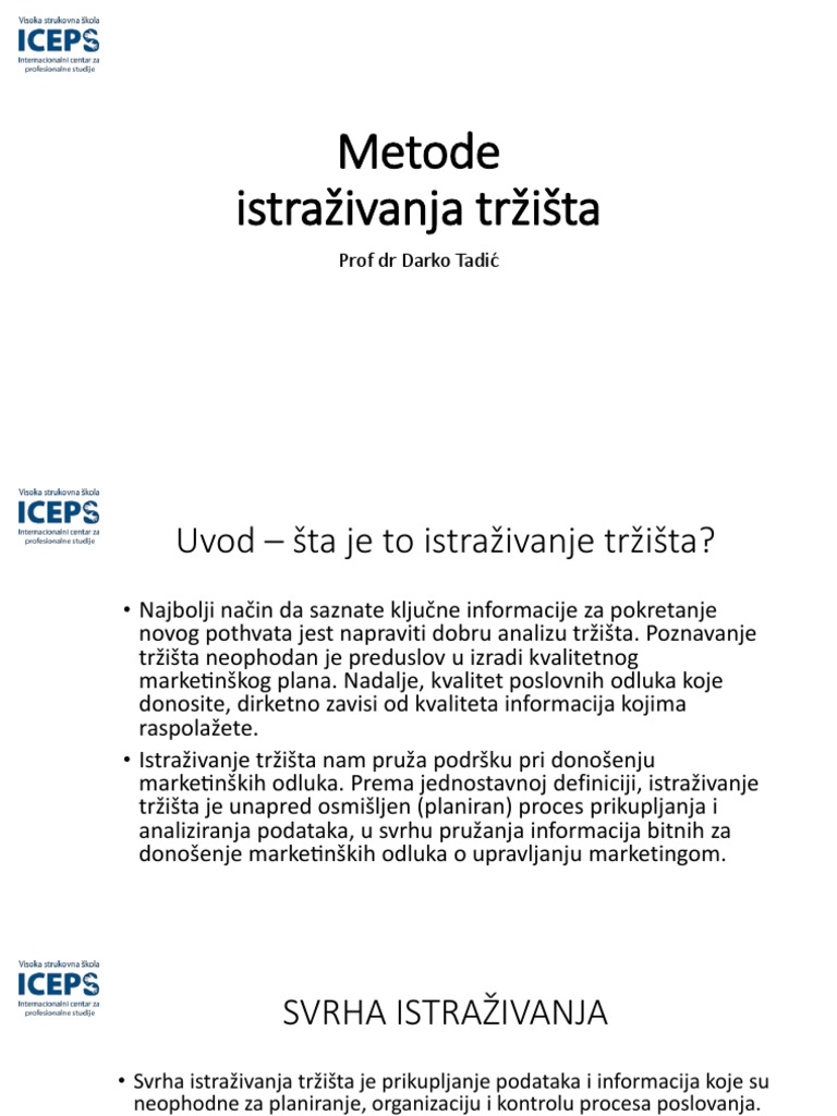 Metode Istrazivanja Trzista DR Tadic Darko | PDF