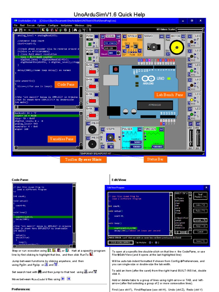 UnoArduSim QuickHelp | PDF | Subroutine | Menu (Computing)