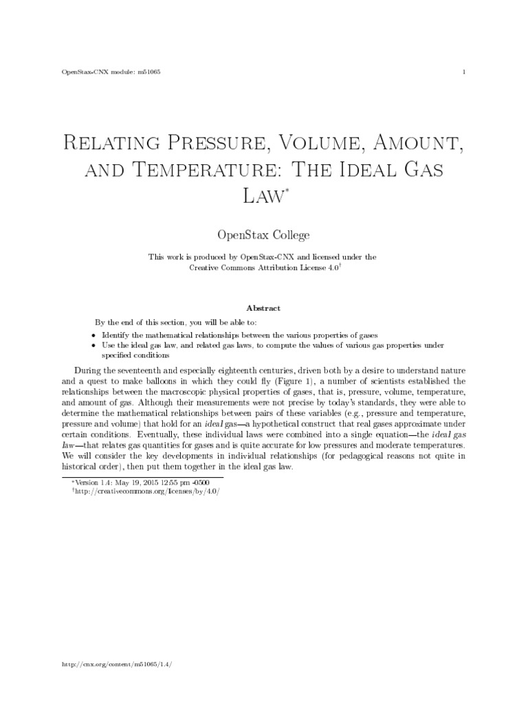 Relating Pressure Volume Amount and Temperature The Ideal Gas Law 4 ...