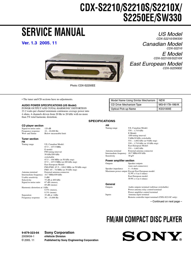 Sony cdx-s2210-s-x S2250ee sw330 Ver-1.3 SM PDF | PDF | Hertz | Frequency Modulation