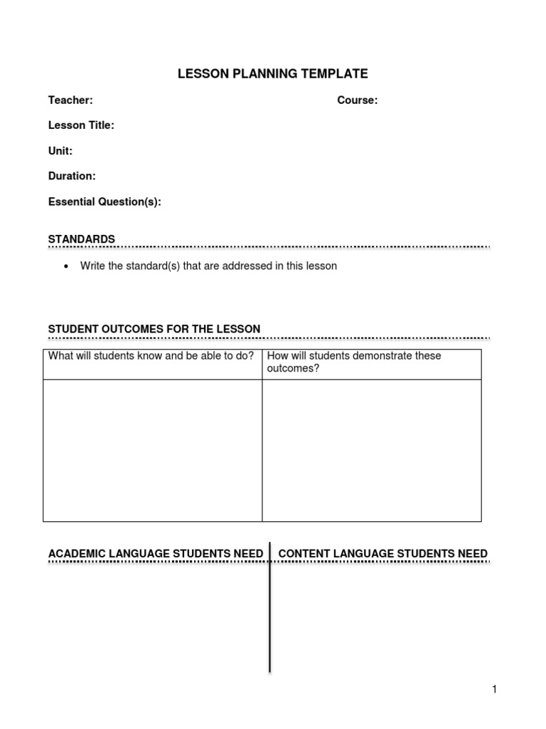 Lesson Planning Template: Teacher: Course: Lesson Title: Unit: Duration ...