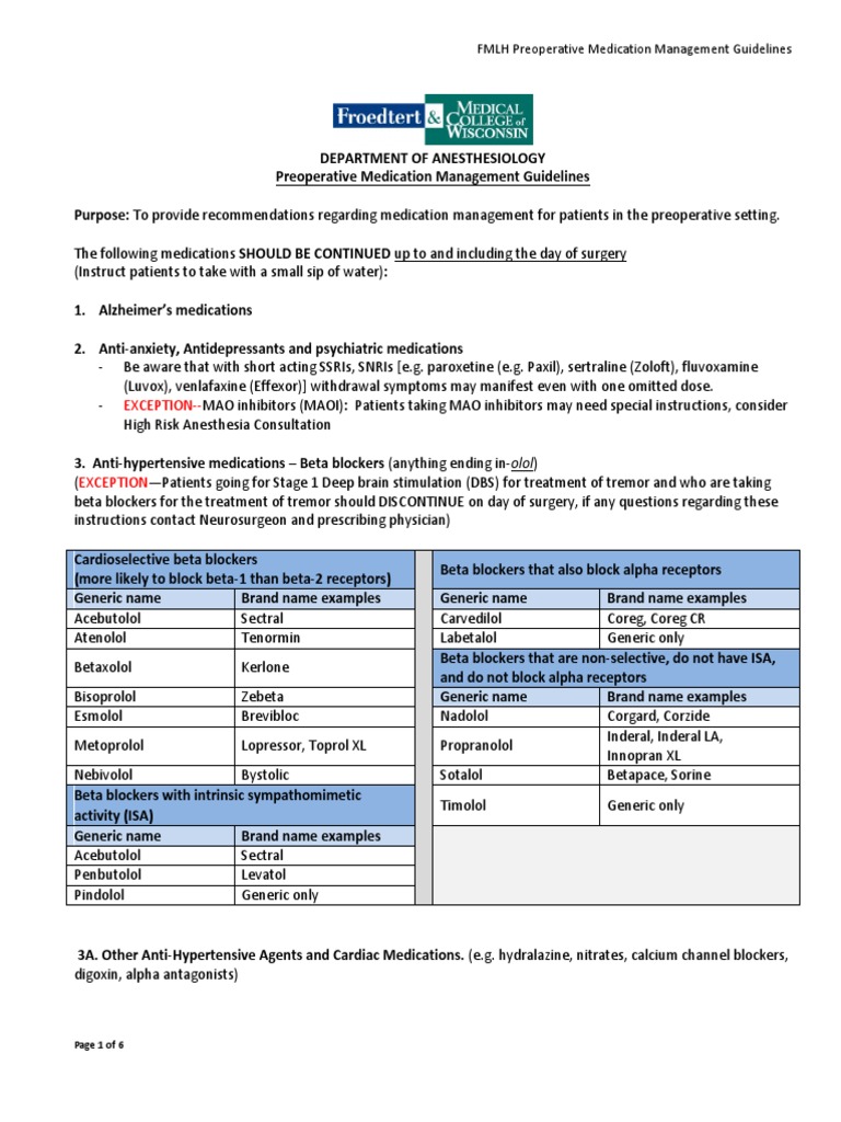 Perioperative Medication Management | PDF | Bleeding | Medicinal Chemistry