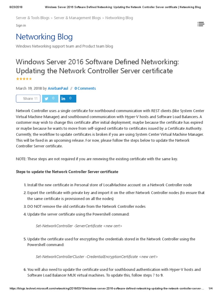 Updating The Network Controller Server Certificate | PDF | Public Key Certificate | Hyper V