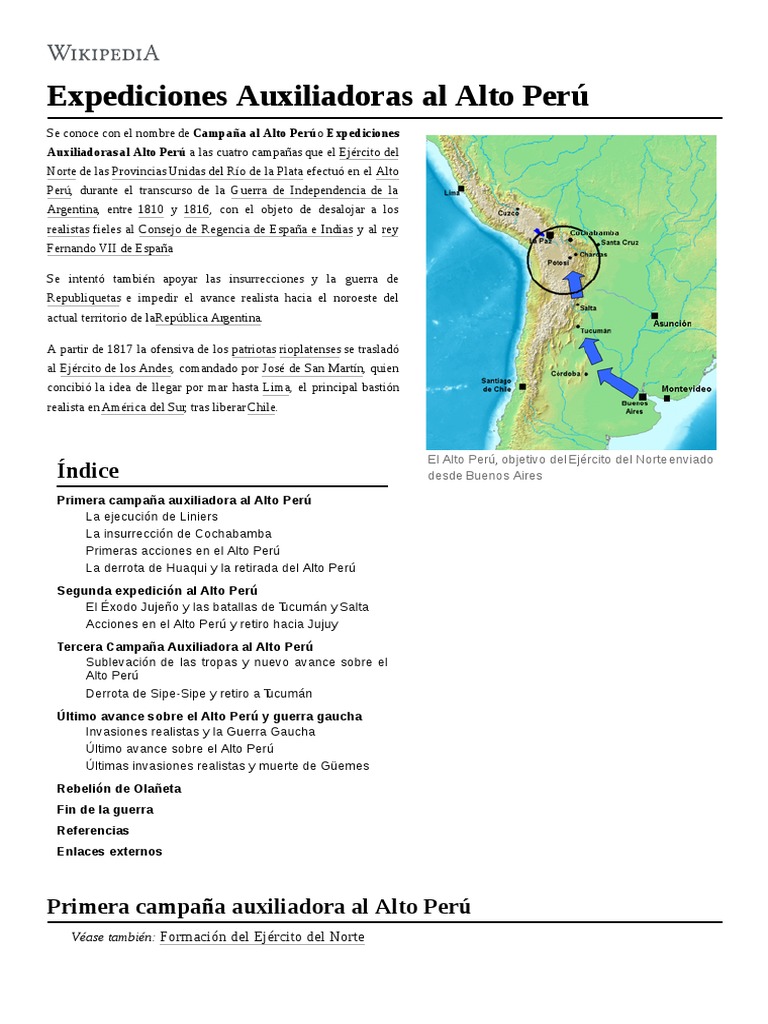 Expediciones Auxiliadoras Al Alto Perú | PDF
