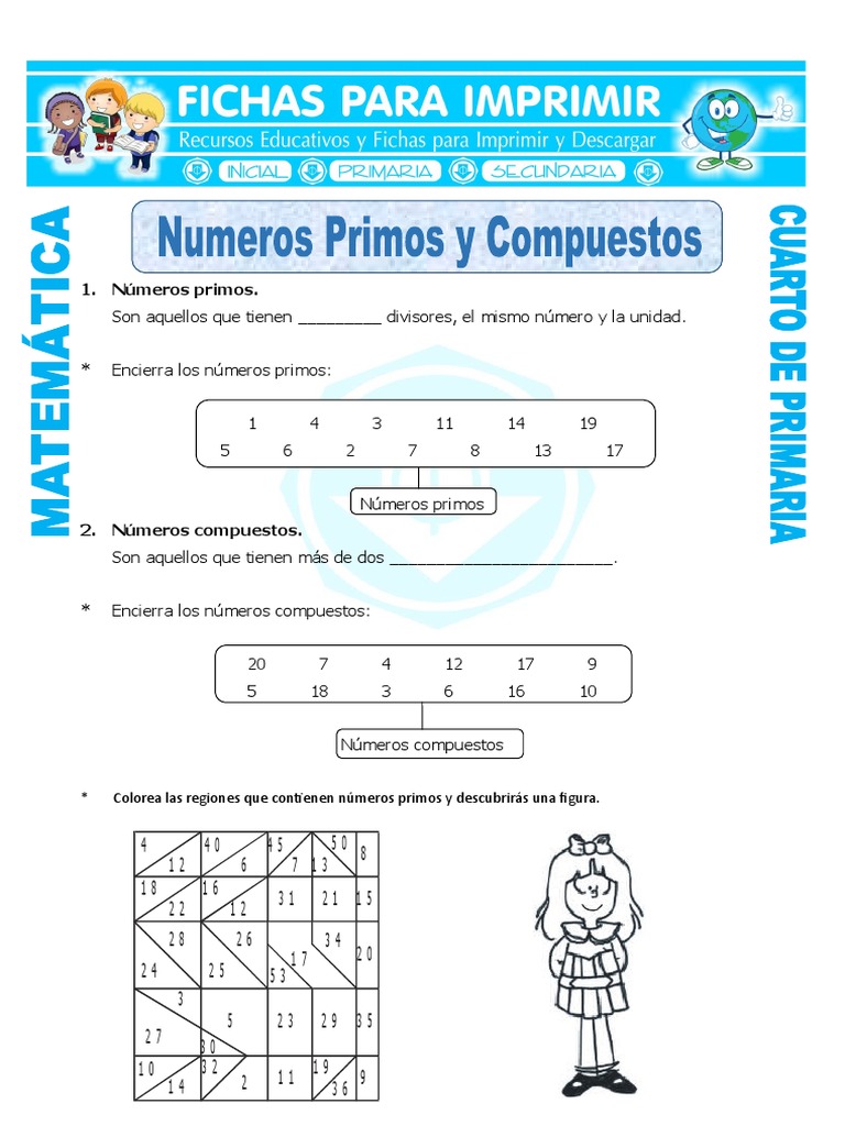 Ficha Numeros Primos y Compuestos Para Cuarto de Primaria (1) | Número primo | Matemáticas
