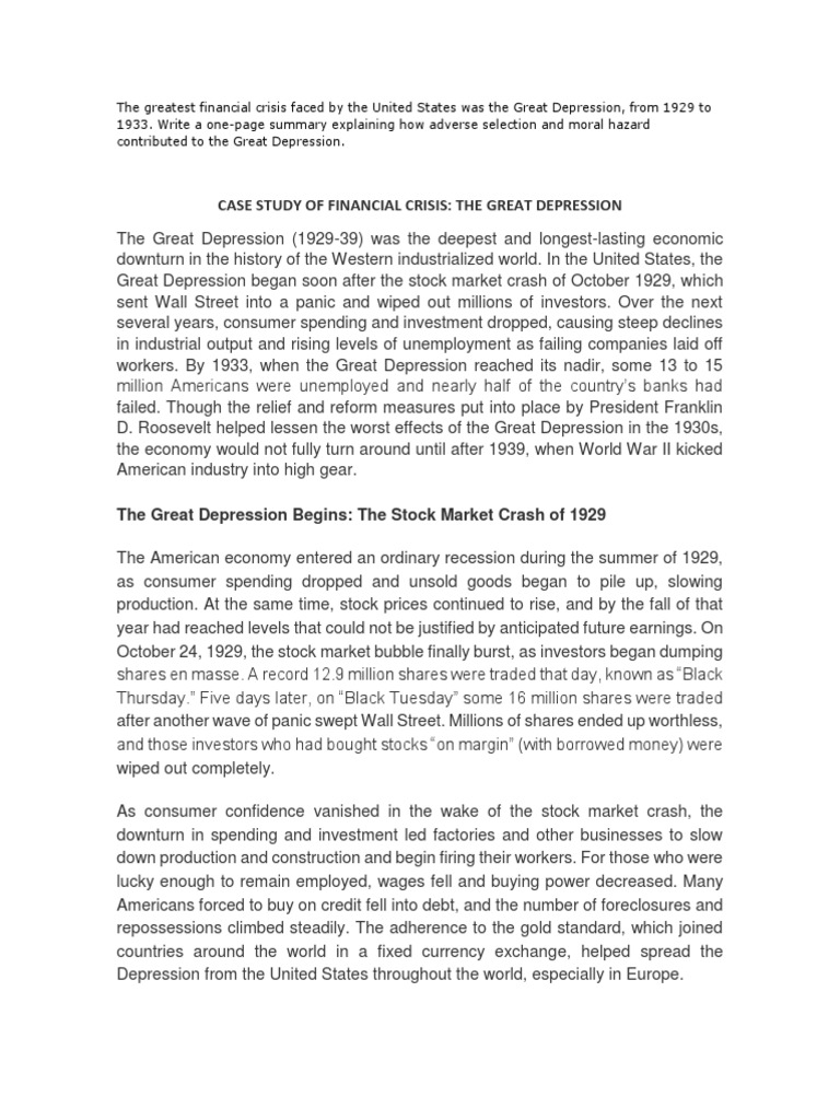 Case Study Financial Crisis | PDF | Great Depression | Wall Street ...